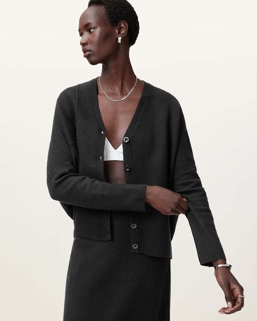 Antonia V-Neck Merino Wool Cardigan Black | ALLSAINTS